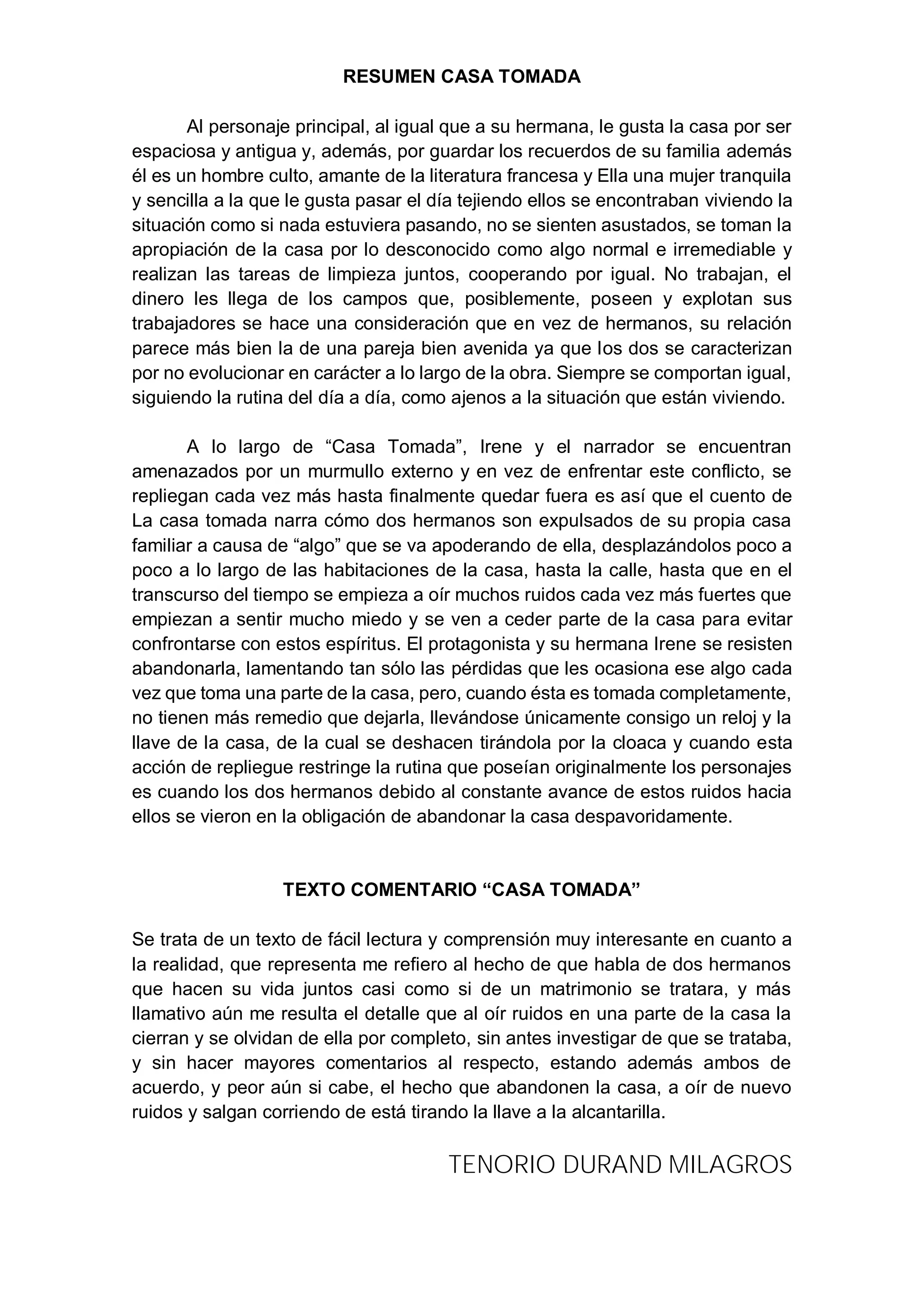 La casa tomada texto | PDF