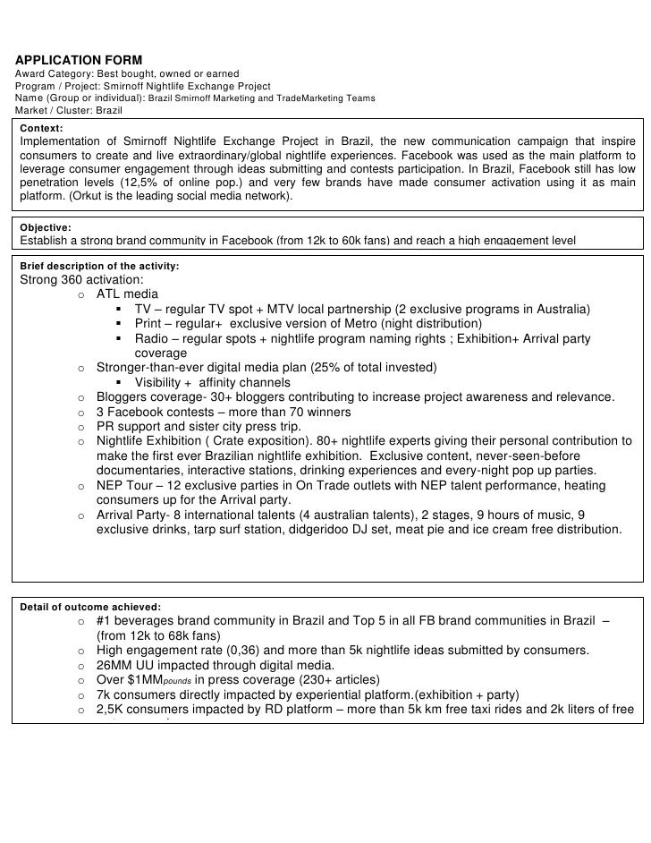 Lac awards application form jan 2011 - brazil sm nep