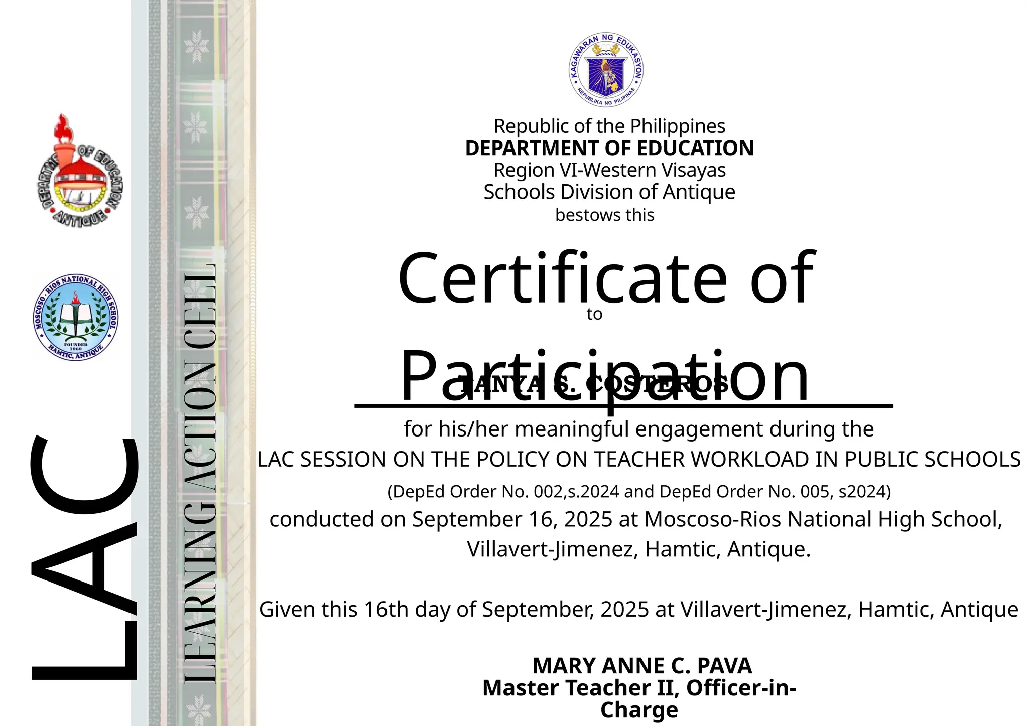 learning action cell certificate of partricipation | PPTX