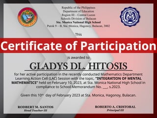 Learning Activity Cell Certificate of Speakers | PPTX