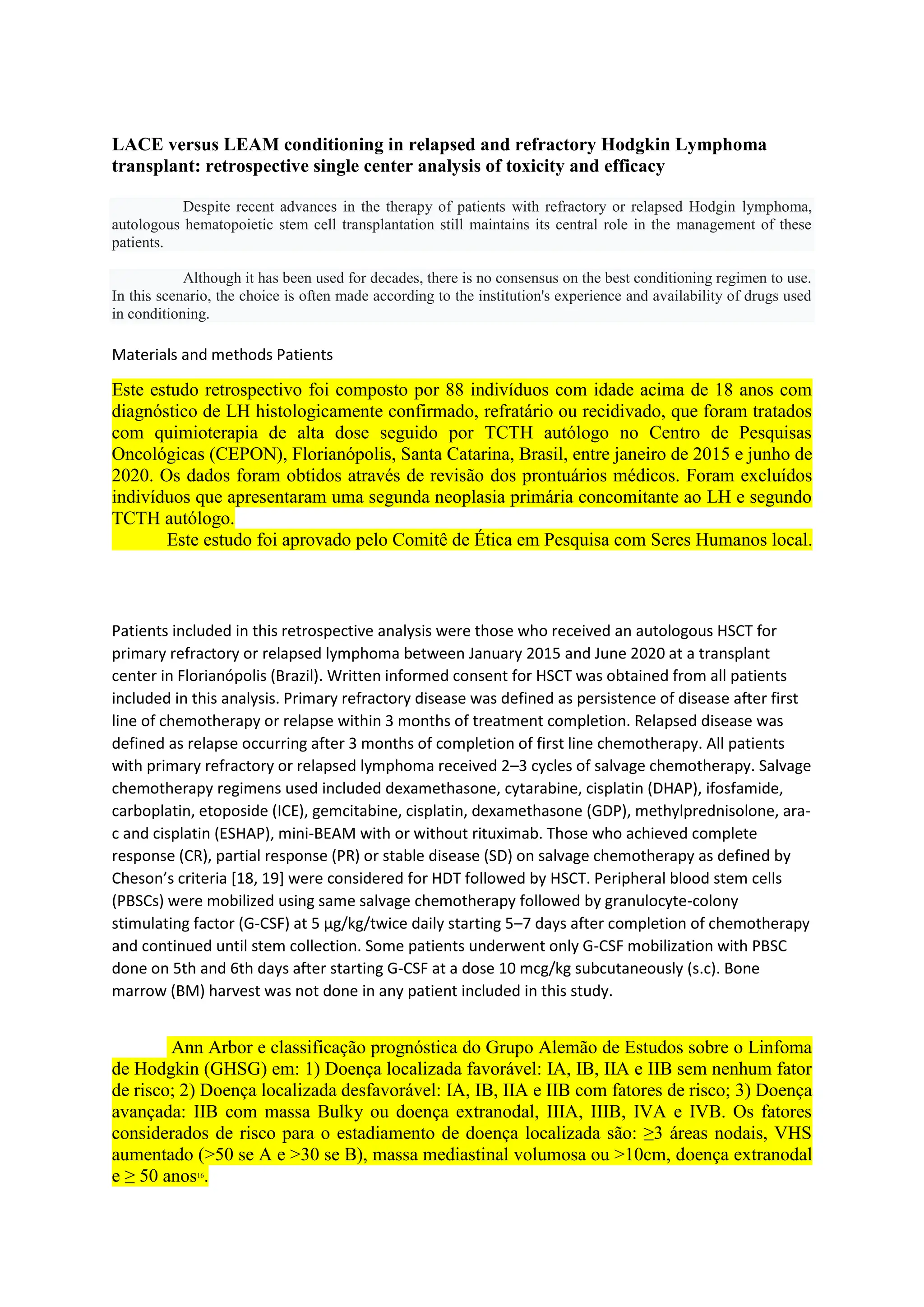 LACE versus LEAM conditioning in relapsed and refractory Hodgkin ...