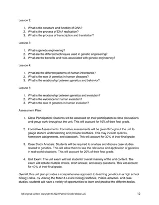 Comprehensive High School Biology Unit Plan on Genetics Using AI | DOCX