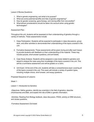 Comprehensive High School Biology Unit Plan on Genetics Using AI | DOCX