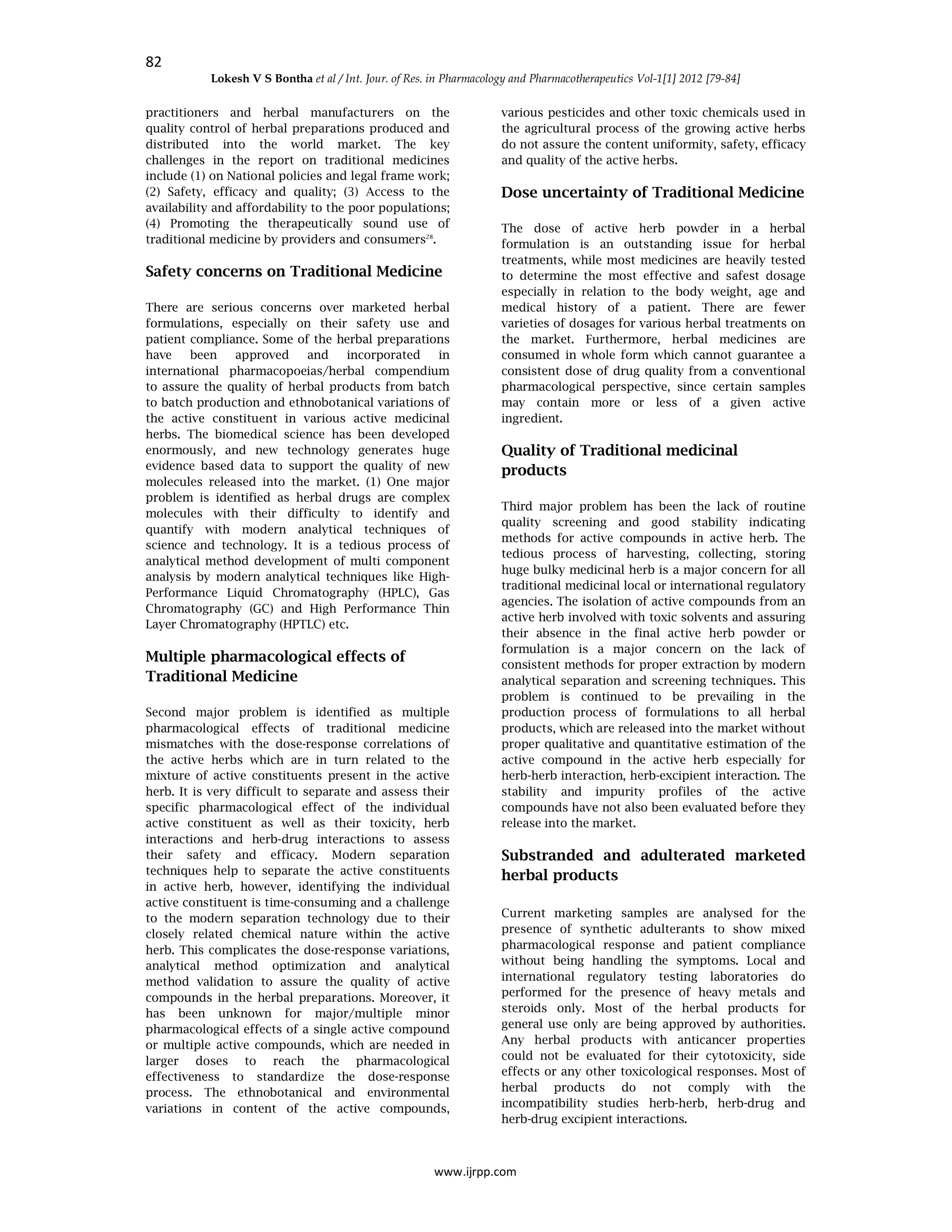 Lack of proper evaluation and standardised analytical methods of ...