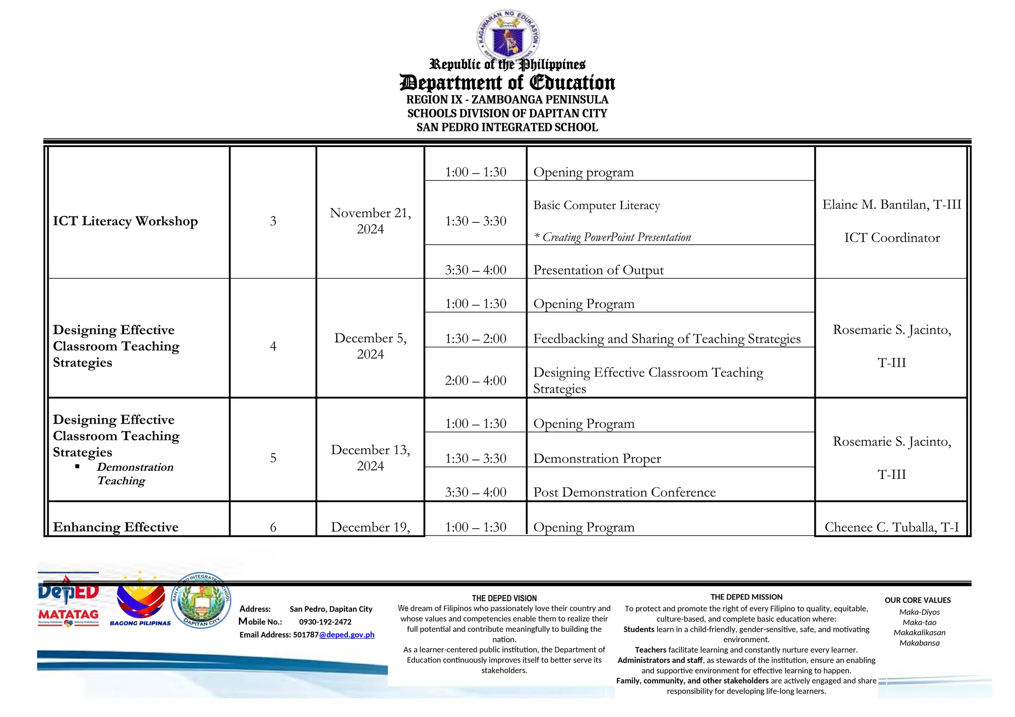 School Based Learning Action Cell Matrix | DOCX