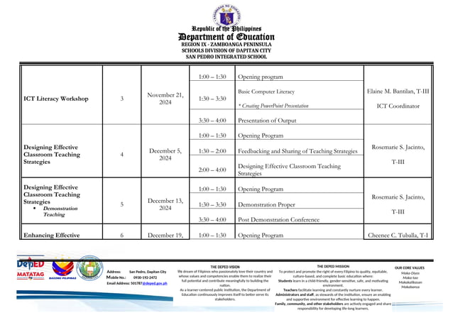 School Based Learning Action Cell Matrix | DOCX