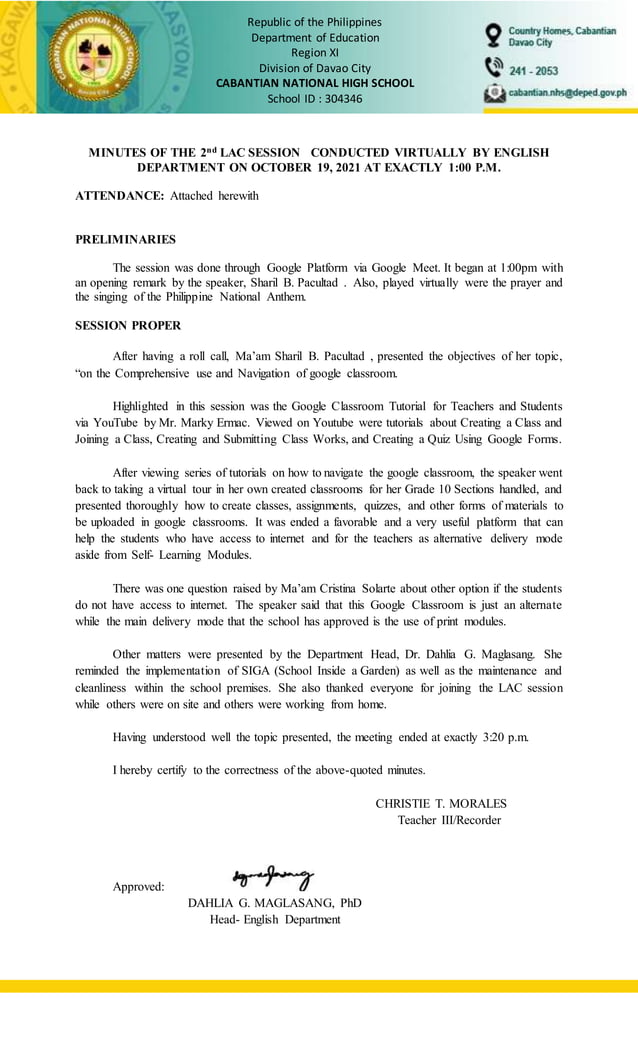 LAC Narrative Report 2021.docx | Secondary Education | Education