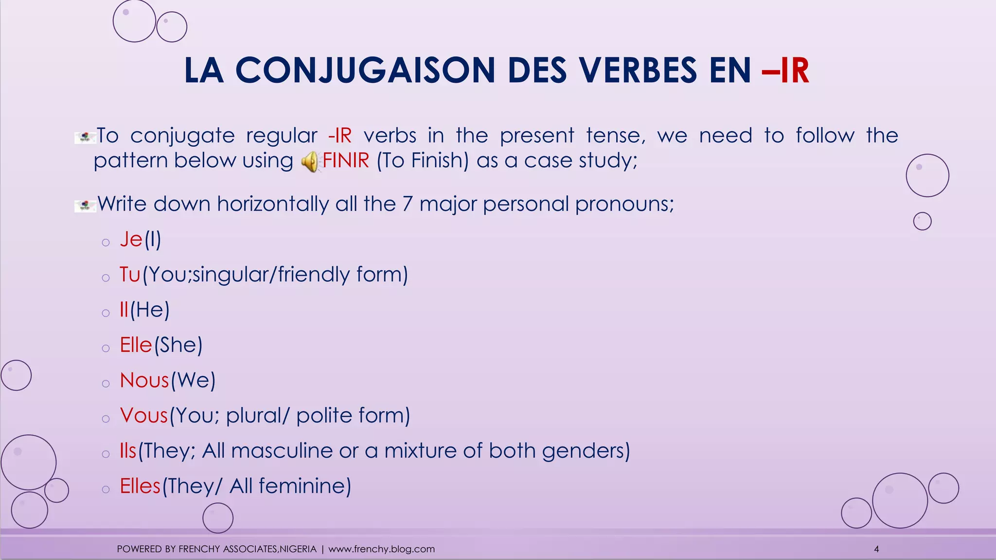 LA CONJUGAISON DES VERBES EN IR PAR GANIAT SODEKE | PPTX