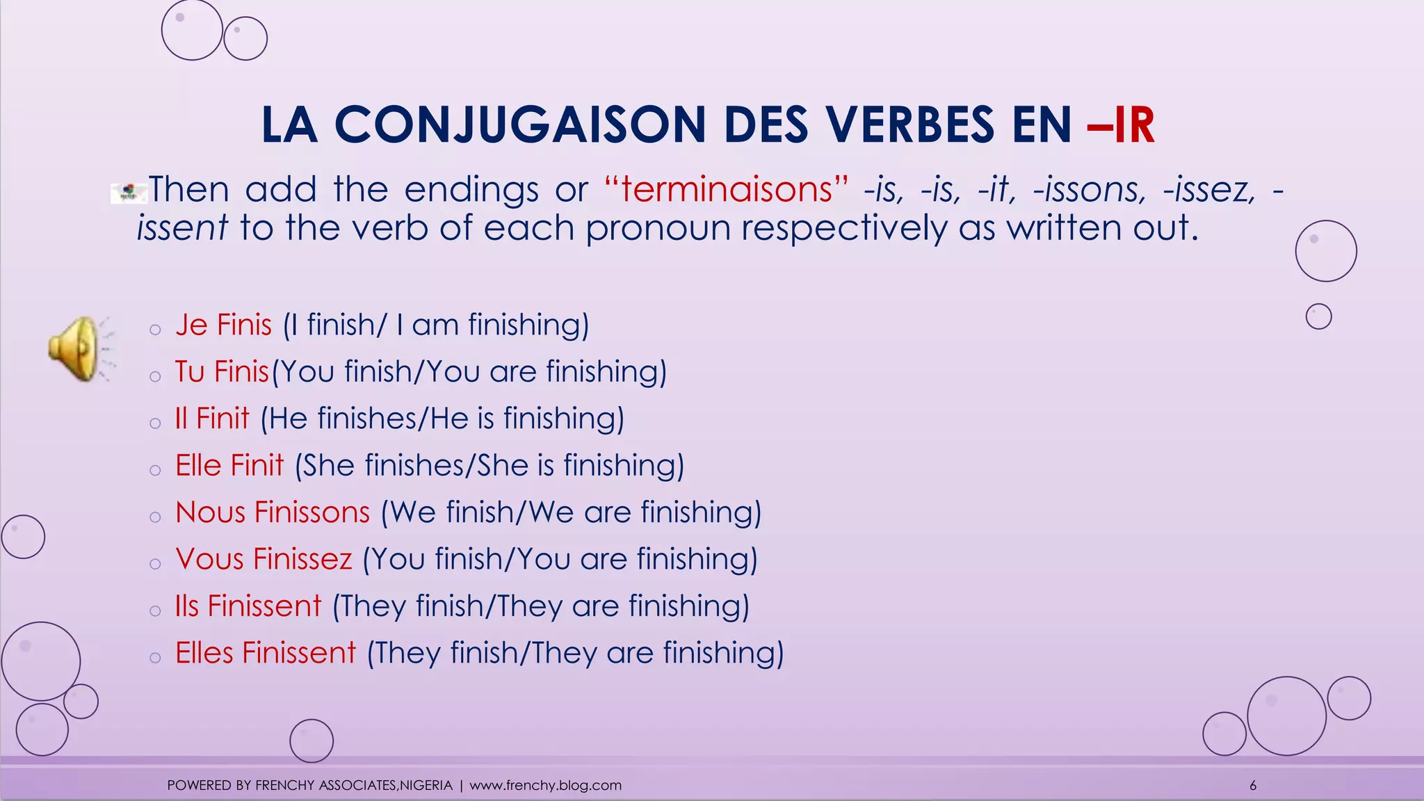 LA CONJUGAISON DES VERBES EN IR PAR GANIAT SODEKE | PPTX