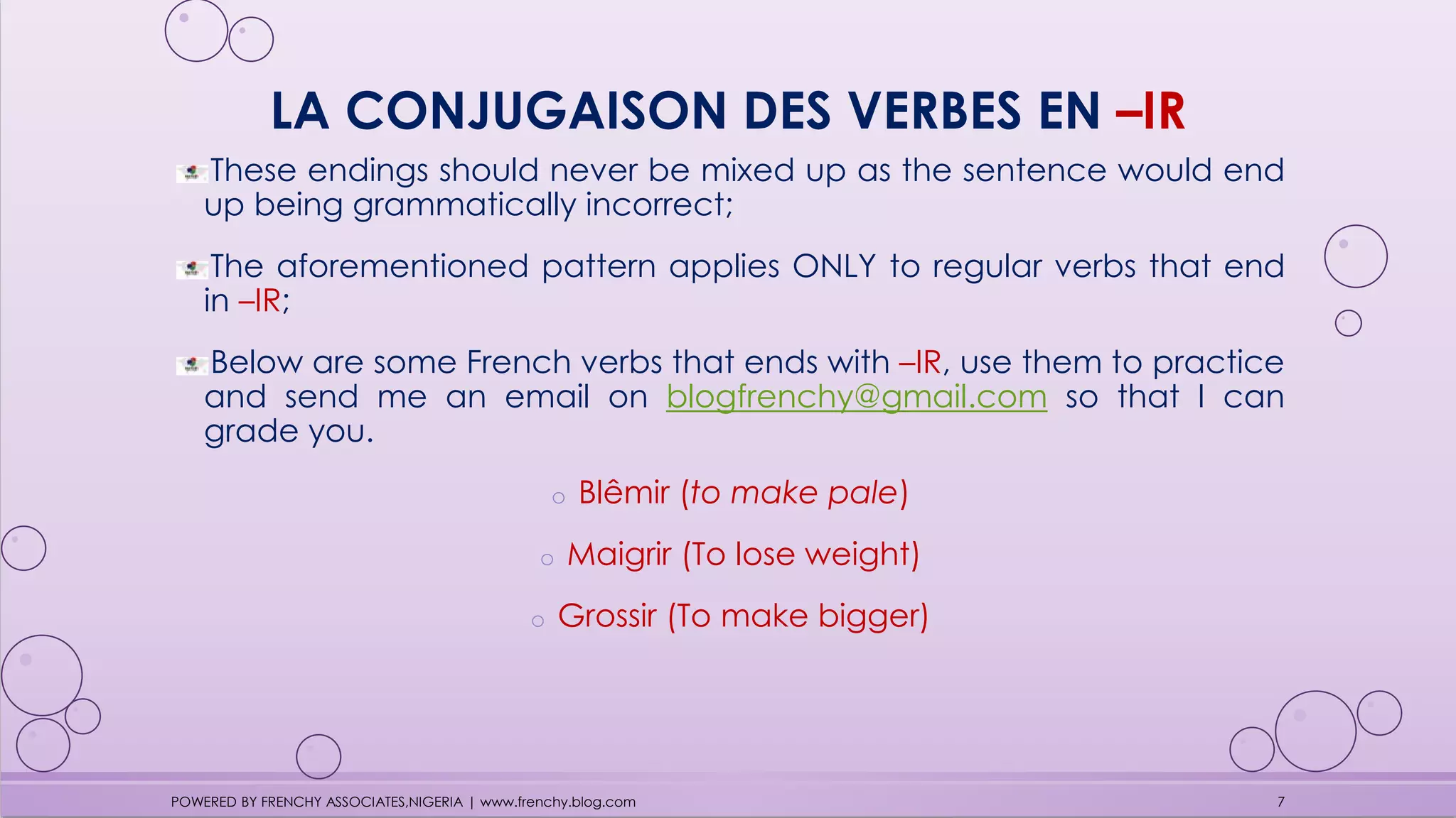 LA CONJUGAISON DES VERBES EN IR PAR GANIAT SODEKE | PPTX