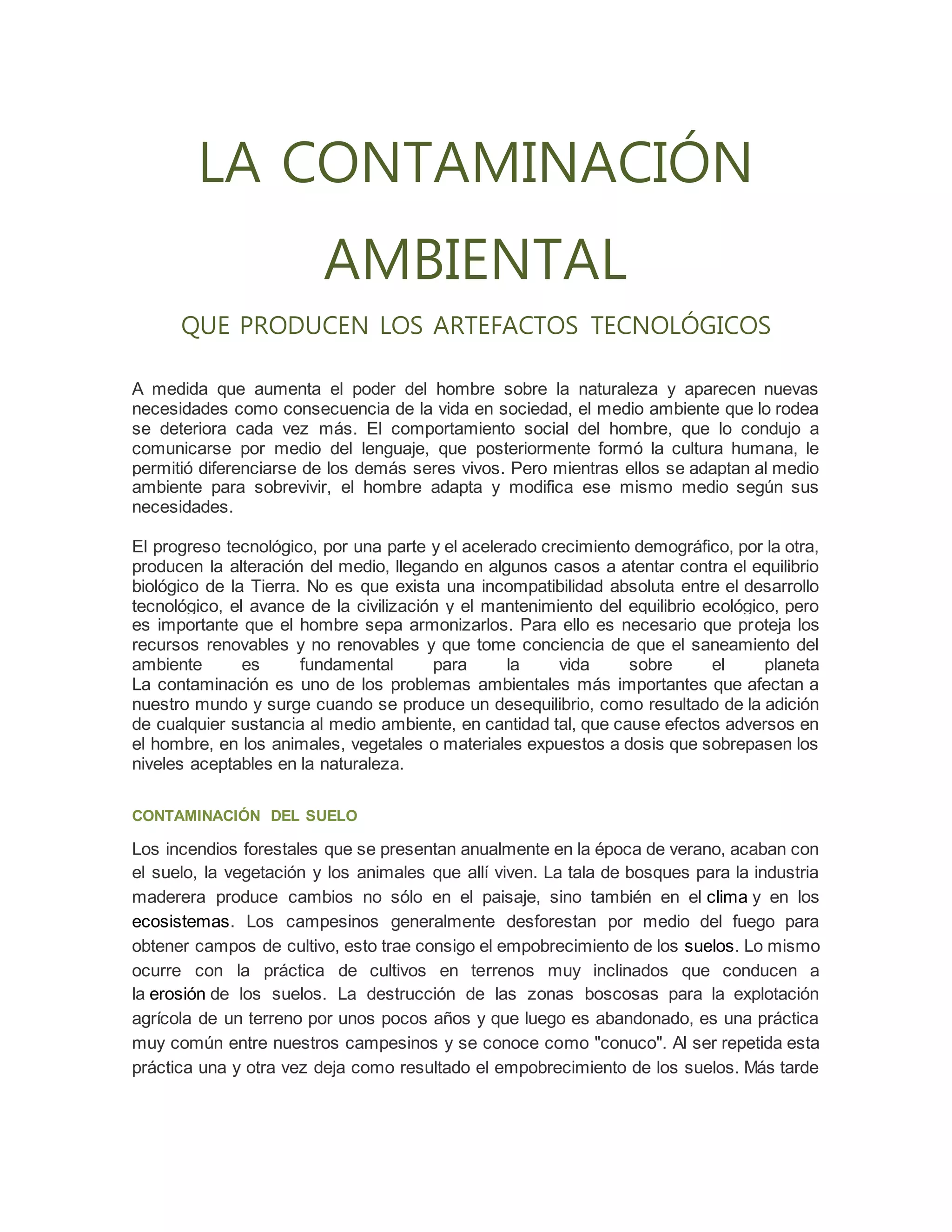 La contaminación ambiental | DOCX