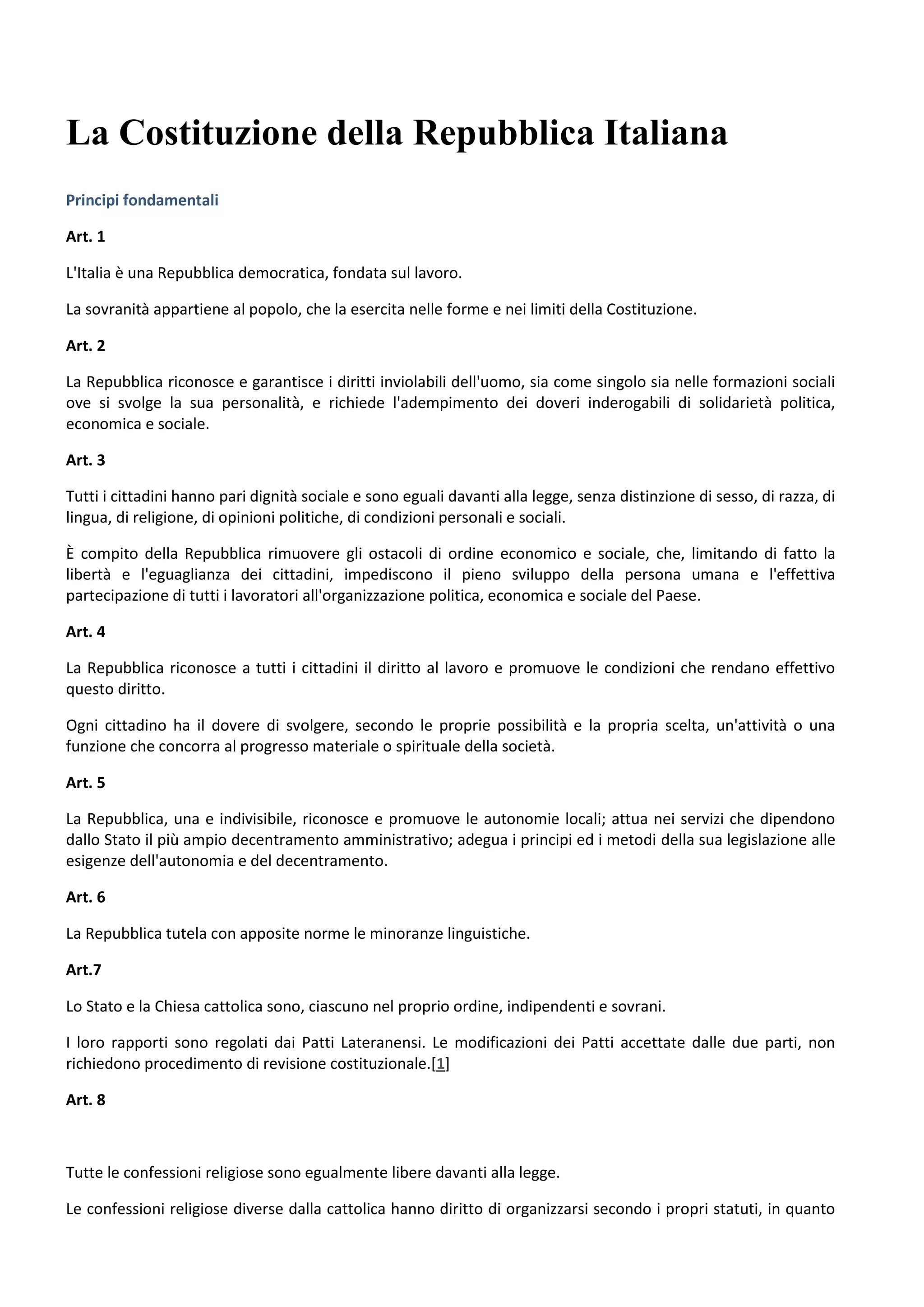 La costituzione della repubblica italiana | PDF La costituzione della repubblica italiana | PDF