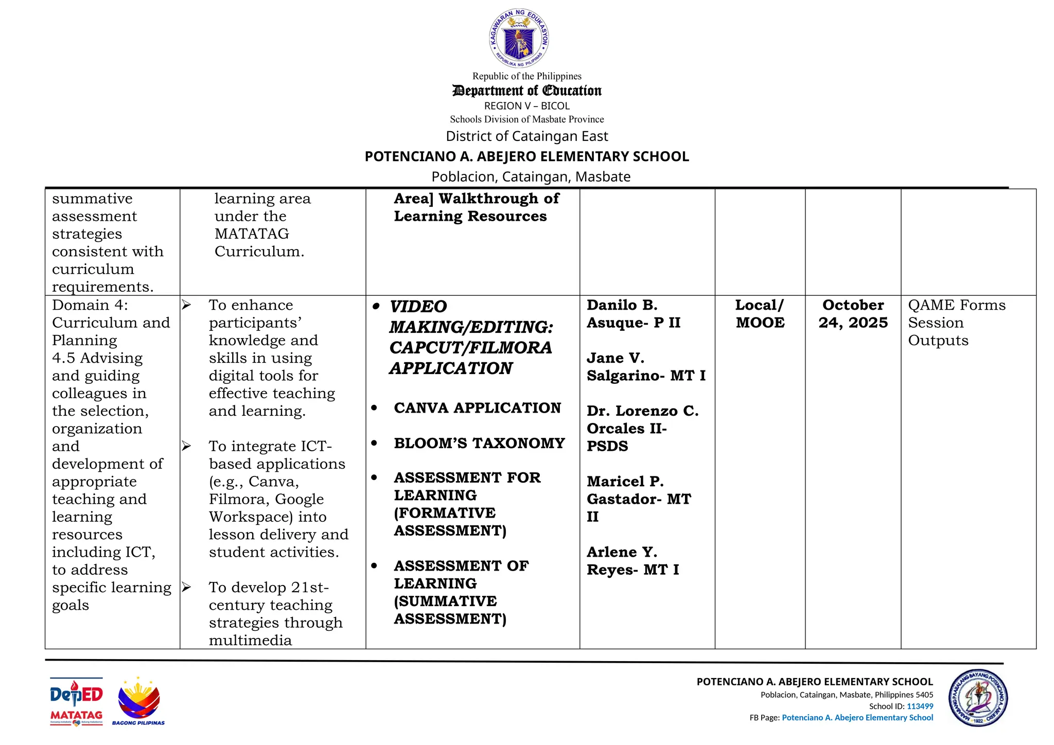 LAC PLAN 2025-2026.docx SAMPLE SCHOOL LEARNING ACTION CELL PLAN | DOCX
