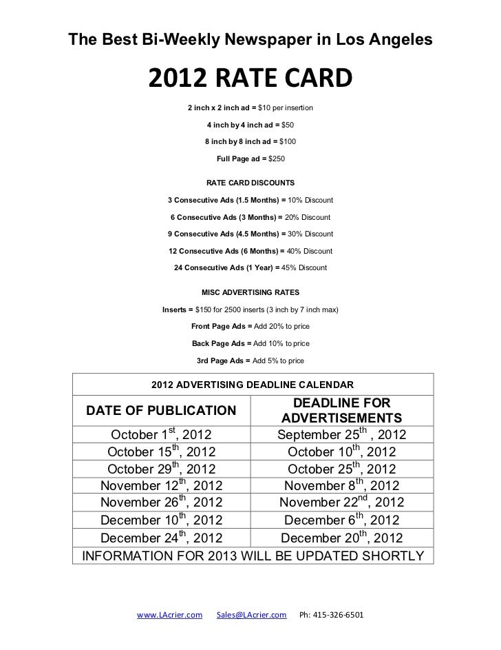 L.A. Crier Newspaper 2012 Advertising Rate Card