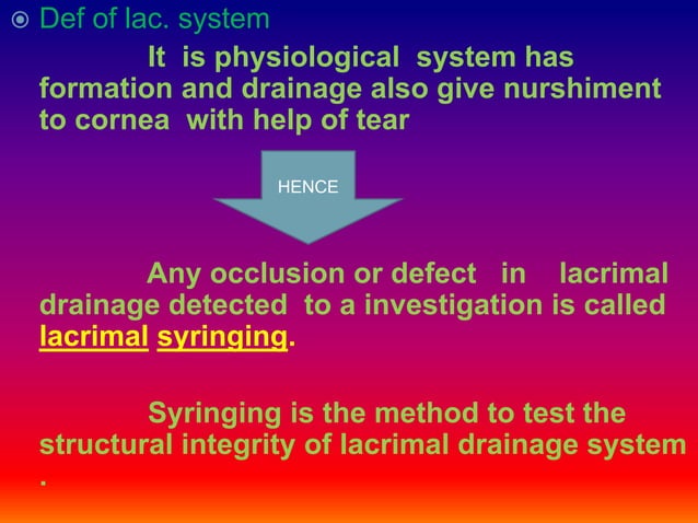 Lacrimal sac syringing | PPTX | Eye and Vision Conditions | Diseases ...
