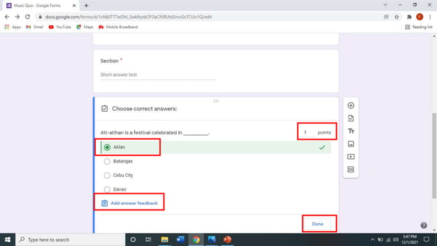 google form for creating quiz online | PPT