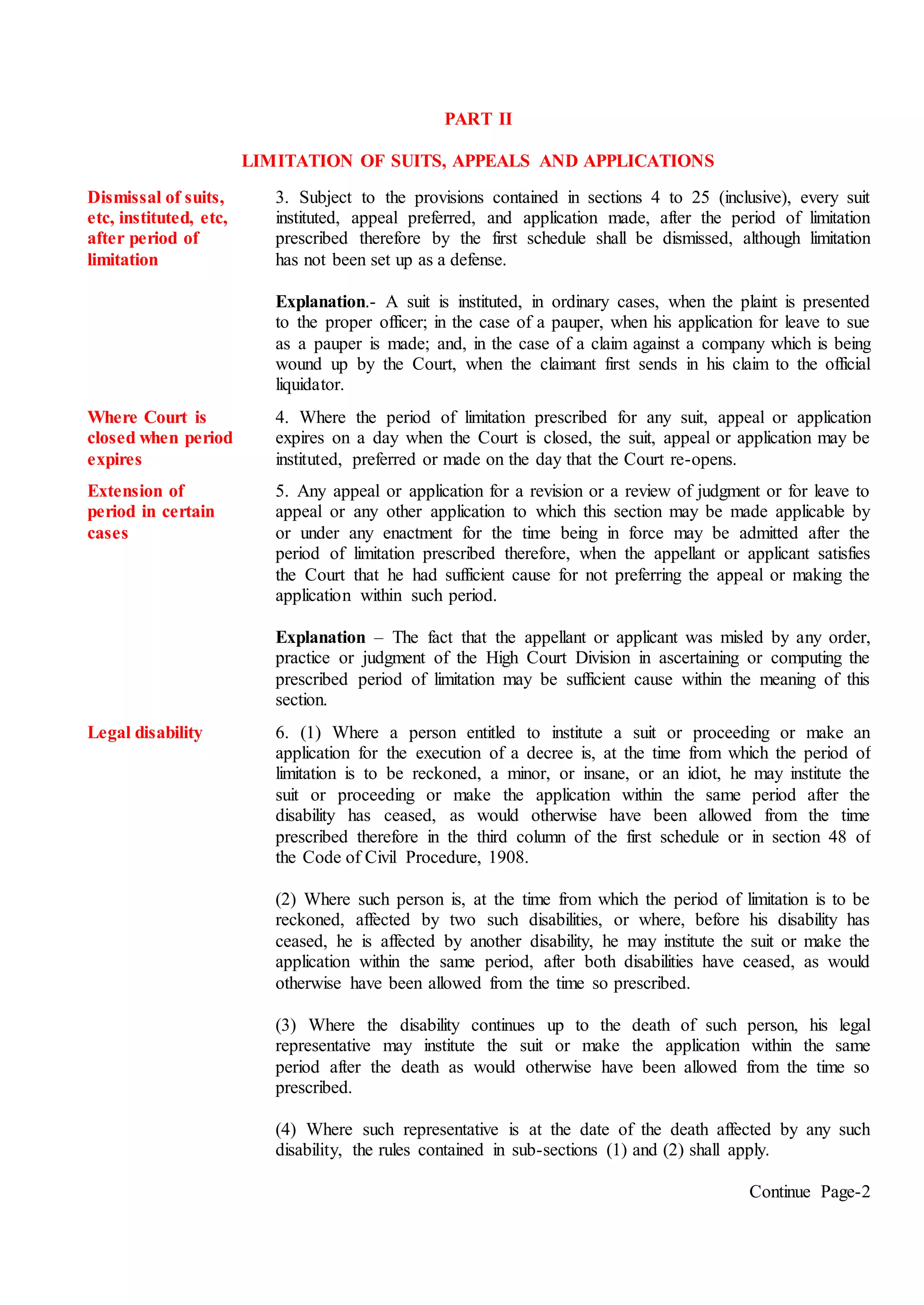 Limitation Act, Section 3 to 10 | DOCX