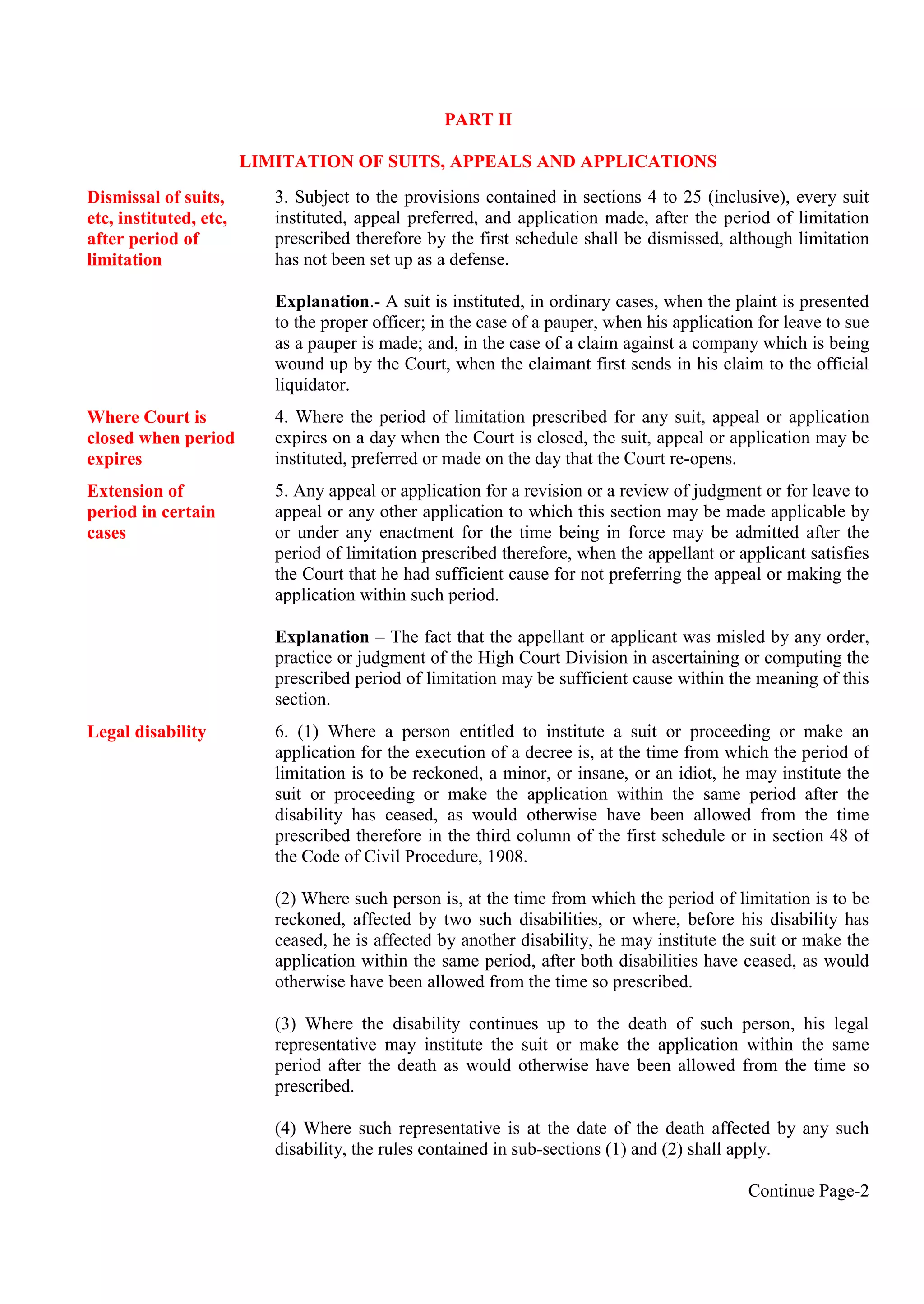 Limitation Act, Section 3 to 10 | PDF