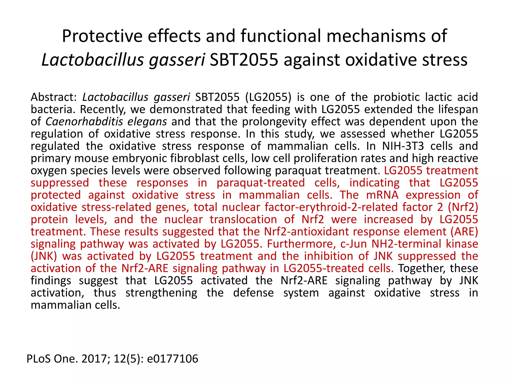 Lactobacillus gasseri SBT2055 (Lactic Acid Bacteria) | PPTX