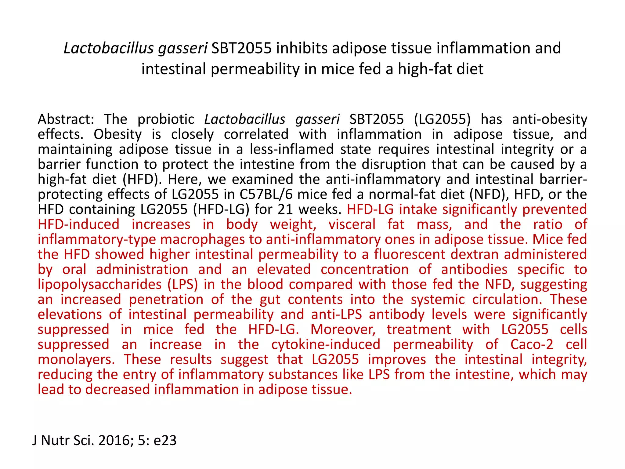 Lactobacillus gasseri SBT2055 (Lactic Acid Bacteria) | PPTX
