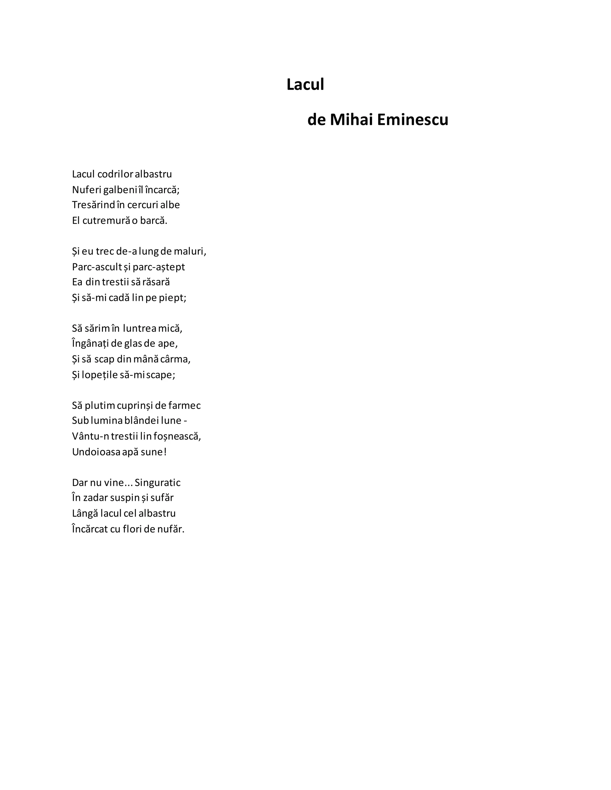 Lacul de mihai eminescu | DOCX