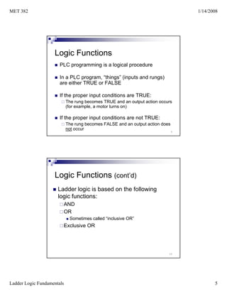 Ladder logic fundamentals plc tutorial | PDF