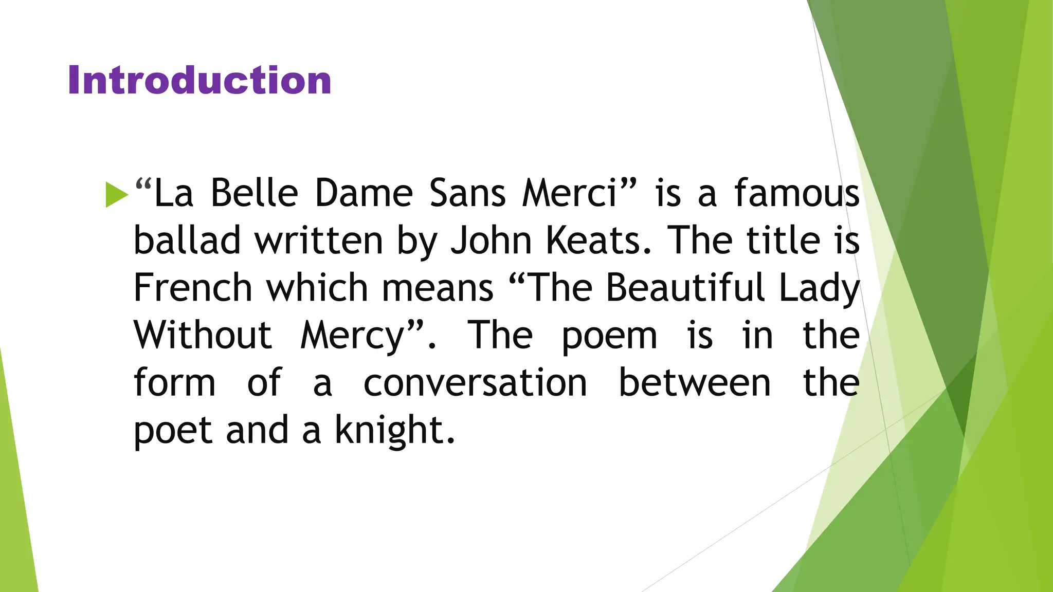 "La Belle Dame sans Merci" (The Lady Without Mercy) | PDF