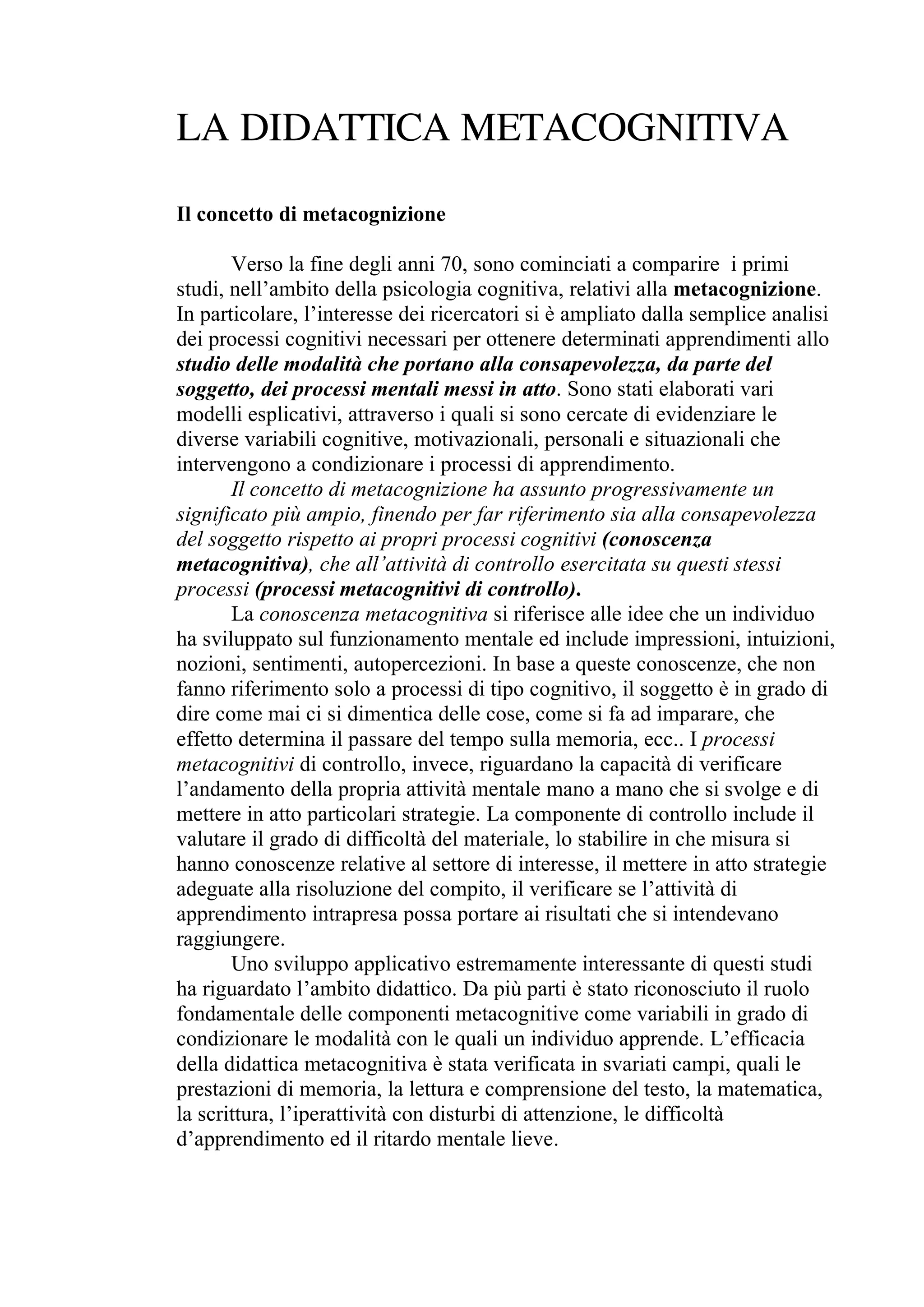 La didattica metacognitiva | PDF | Educational Assessment | Education