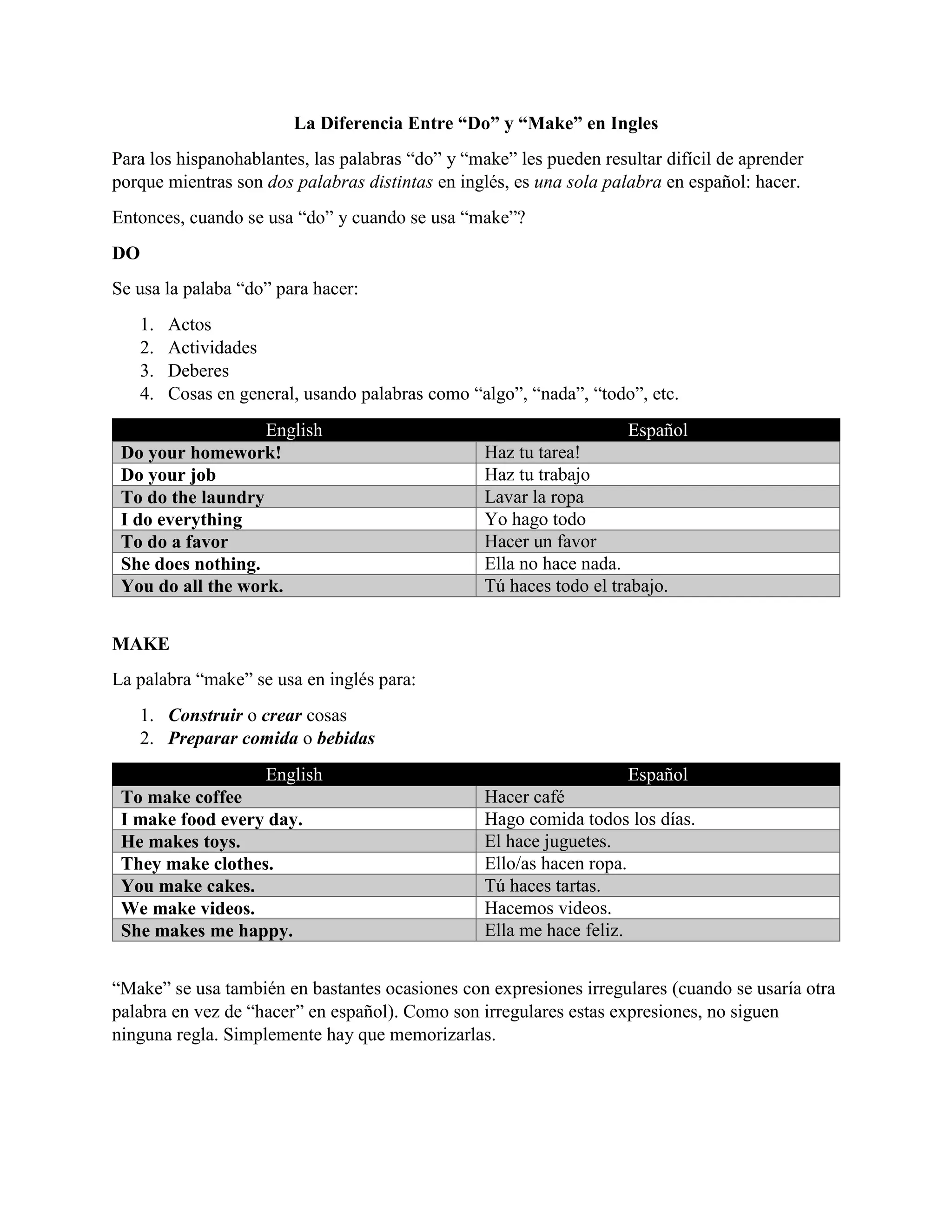 La Diferencia Entre Do y Make | PDF