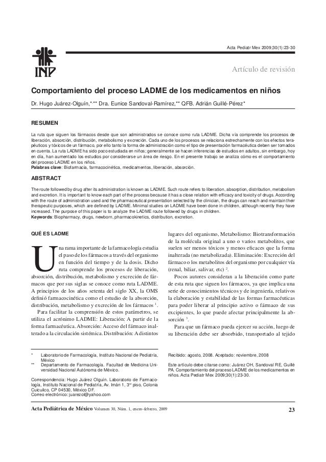 comportamiento del proceso LADME de los medicamentos en niños