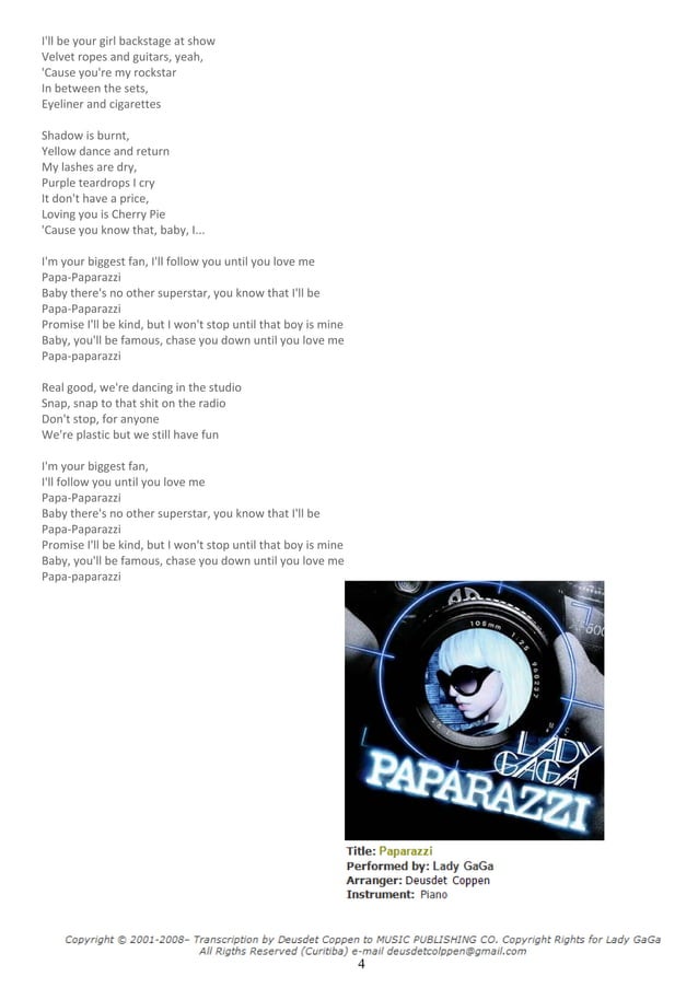 Lady gaga-paparazzi | PDF | Contemporary Hits/Pop/Top 40 | Music