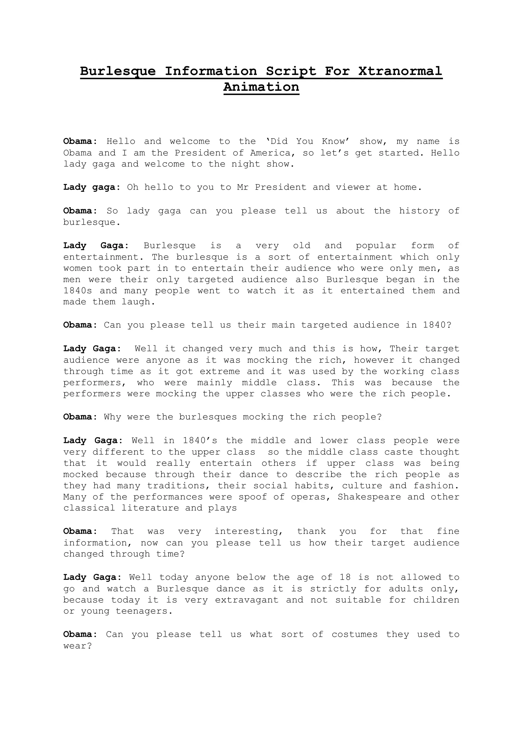 Burlesque Script | DOCX