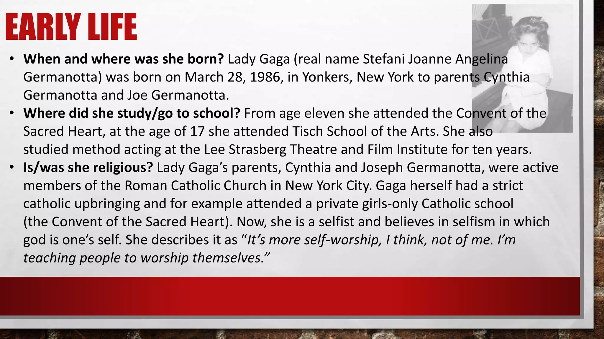 Lady Gaga Biography - Leah Booker | PPT