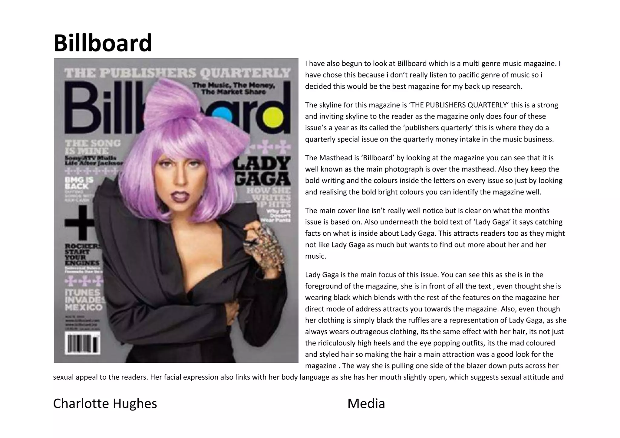 Lady gaga fornt cover evaluation | DOCX