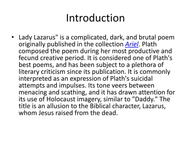 Lady lazarus' | PPTX | Poetry | Books and Literature