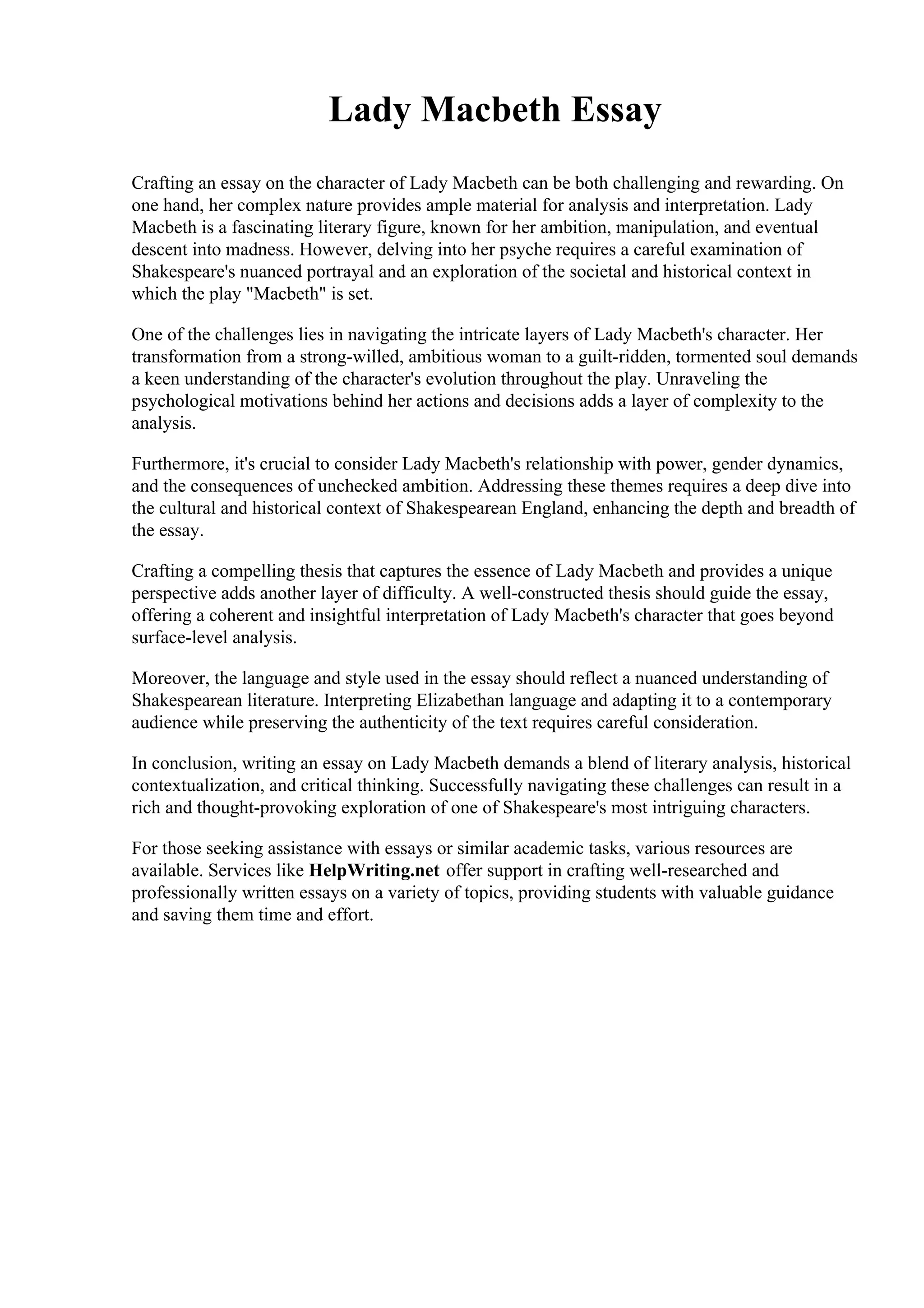 Lady Macbeth Essay.pdfLady Macbeth Essay | PDF | Books and Literature