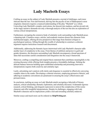 Lady Macbeth Essays.pdf | Fiction | Books and Literature