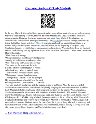 Lady Macbeth Quote Analysis | PDF