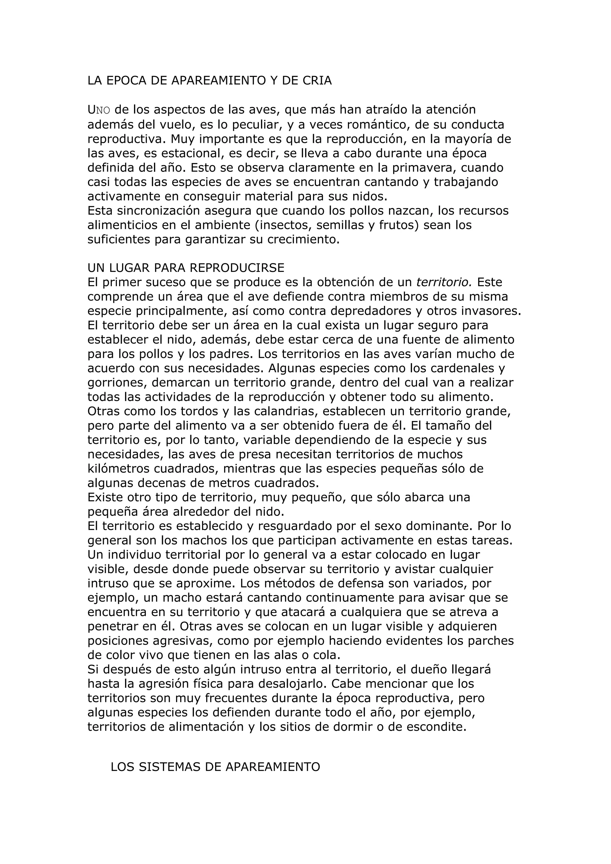 La epoca de apareamiento y cria | PDF