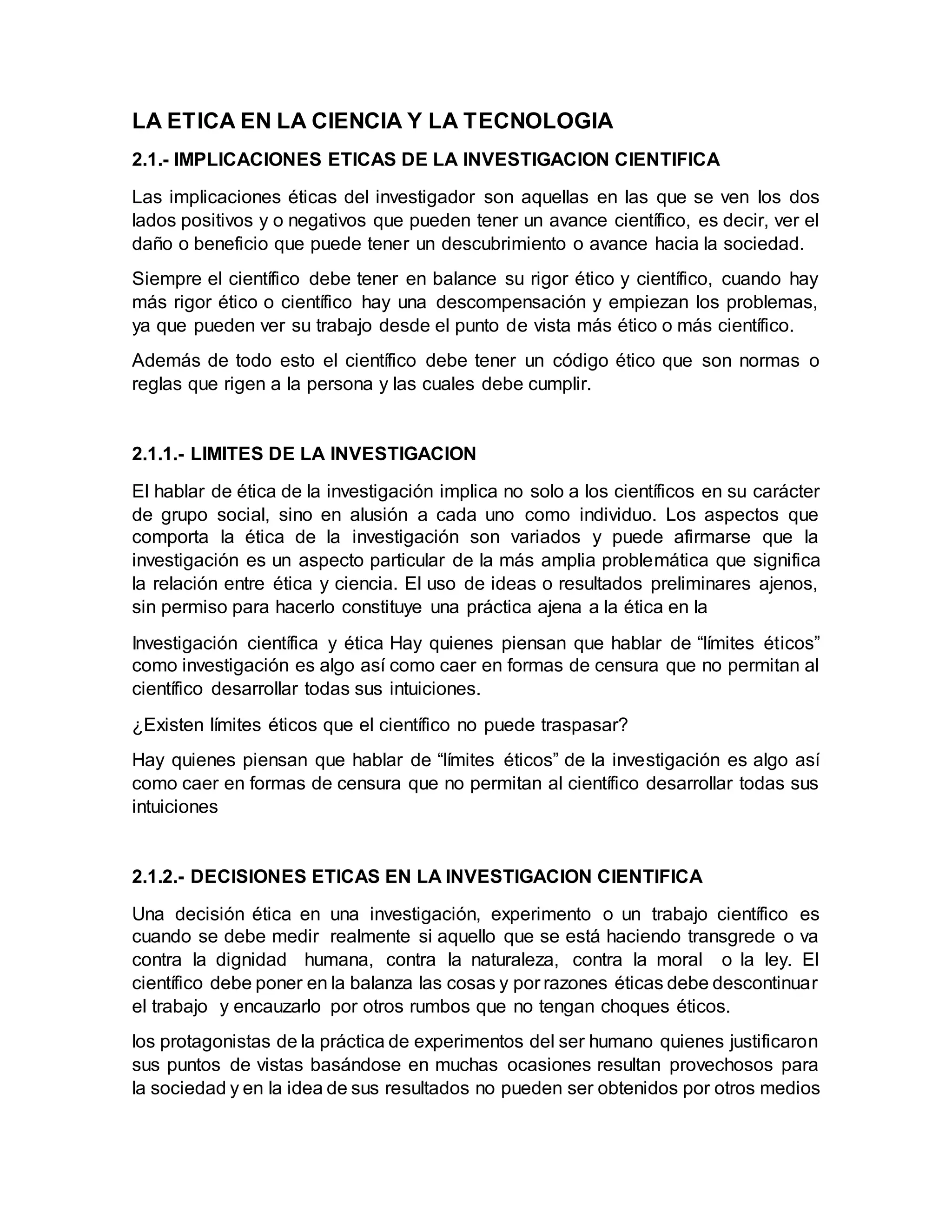 La etica en la ciencia y la tecnologia | DOCX