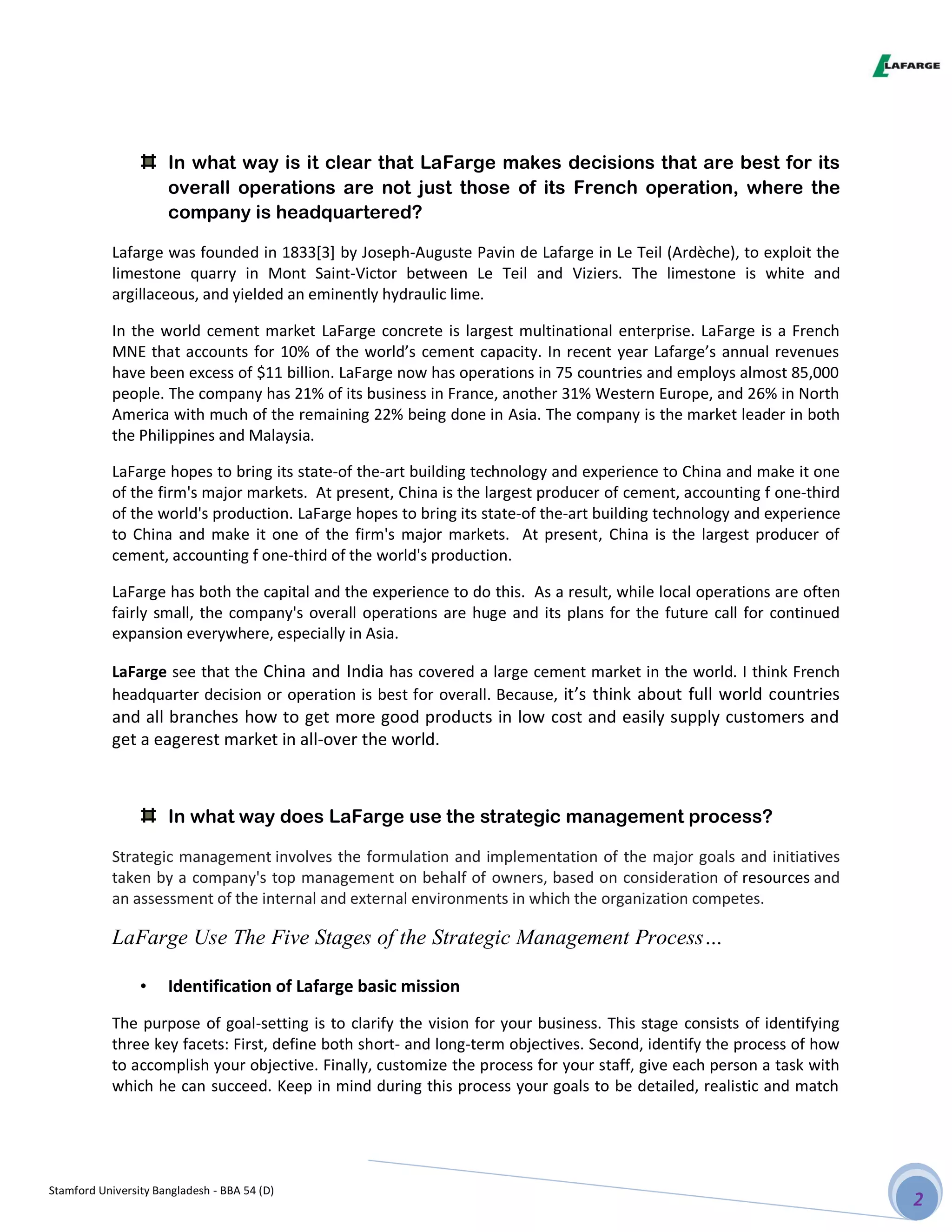 Lafarge internationa trade..niloy | PDF