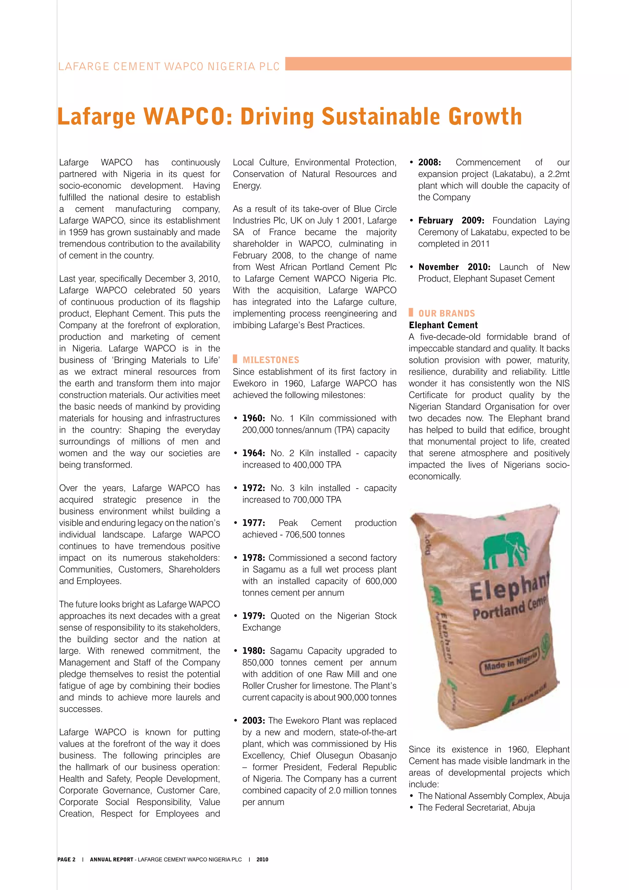 Lafarge WAPCo Annual Report 2010 | PDF