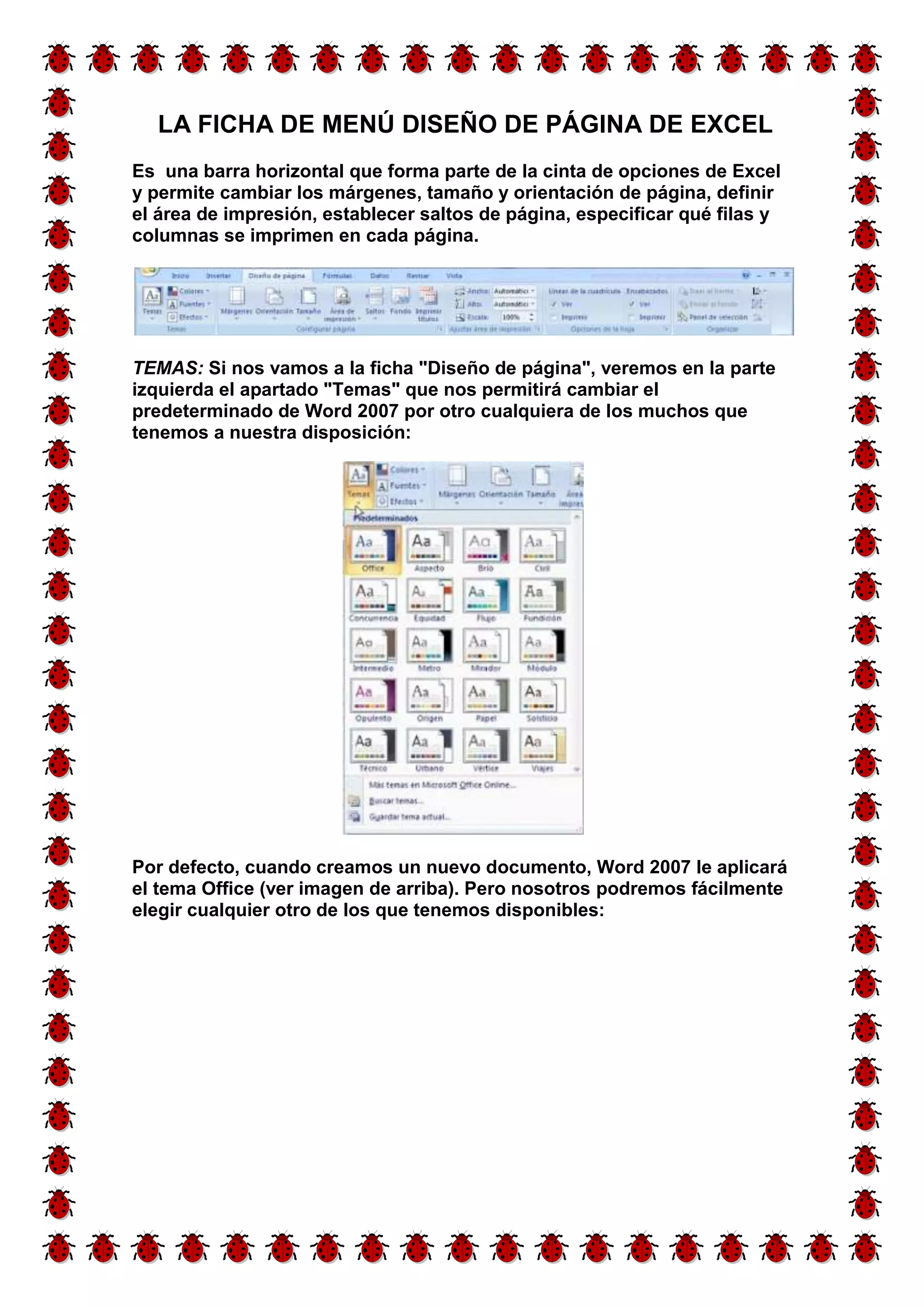 La ficha de menú diseño de página de excel .... | DOCX