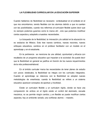La flexibilidad curricular en la educación superior | DOCX