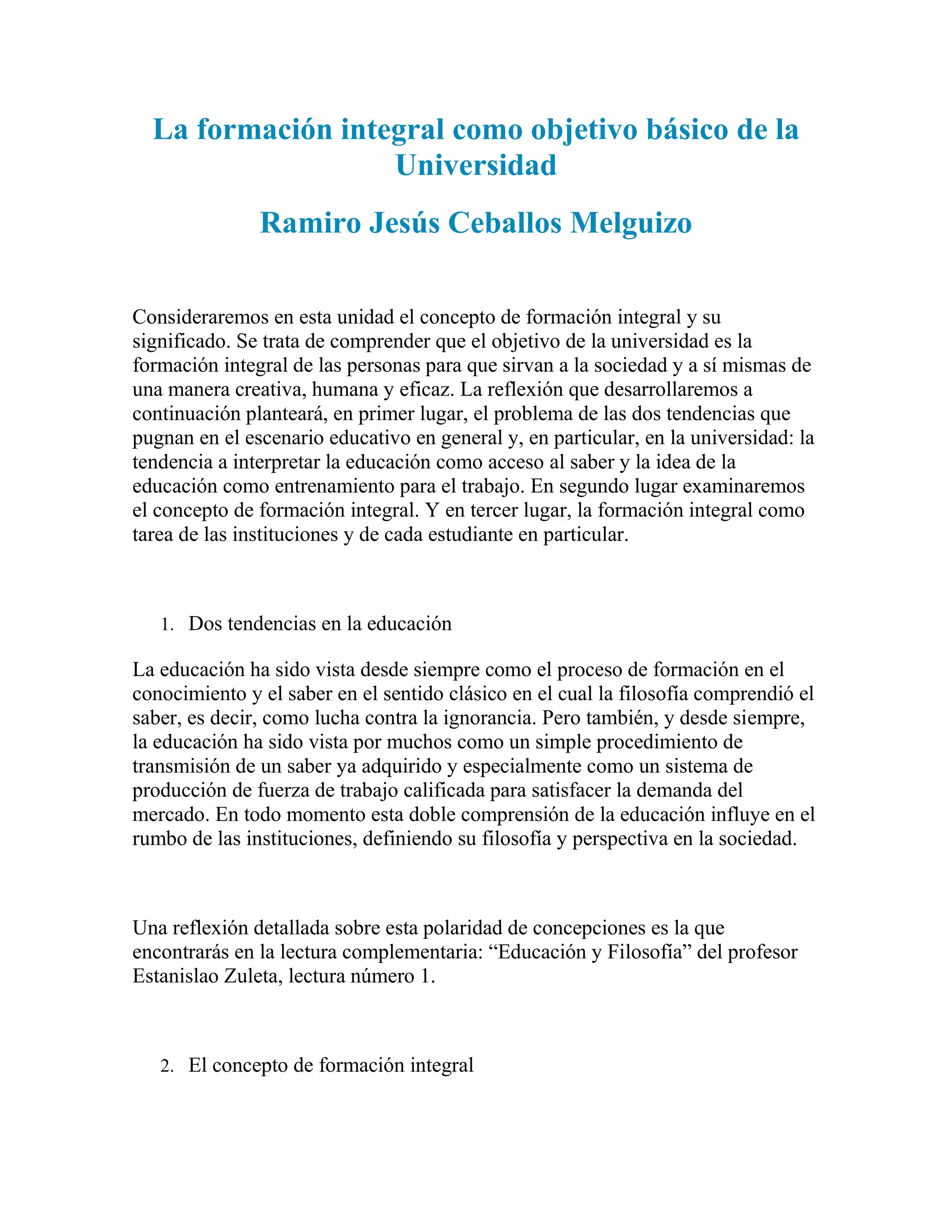 La formación integral como objetivo básico de la universidad | DOCX