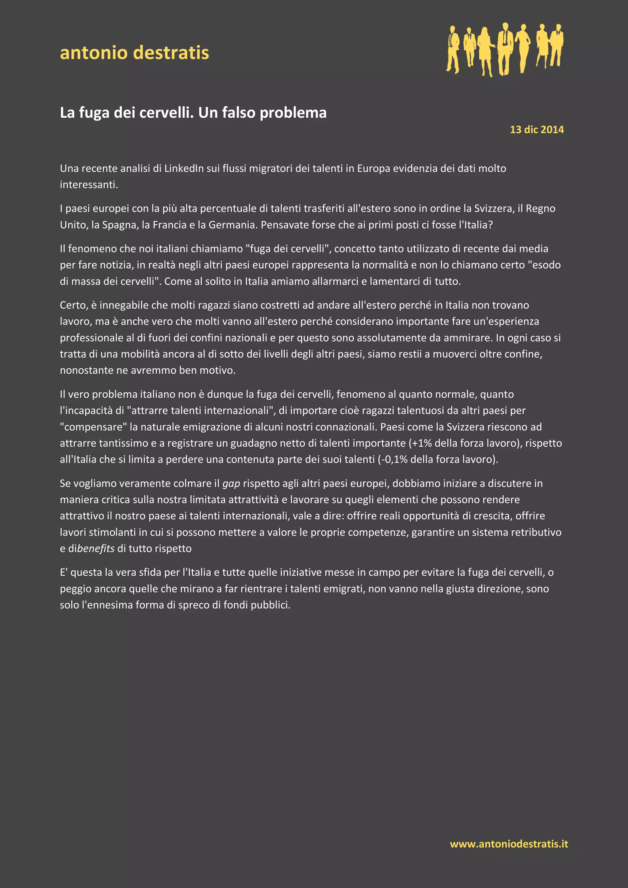 La fuga dei cervelli. Un falso problema | PDF