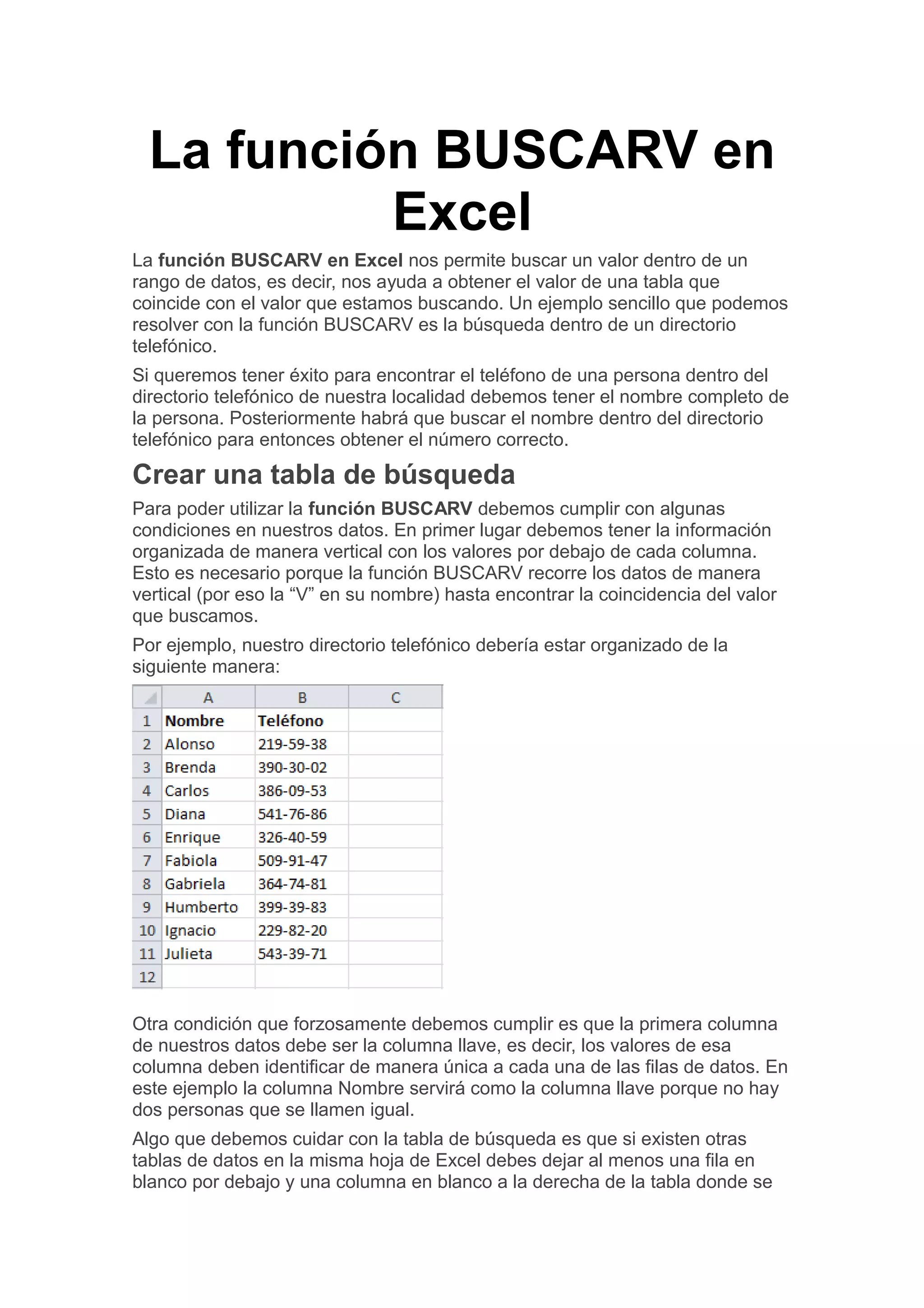 Manual en excel de la función buscarv | PDF
