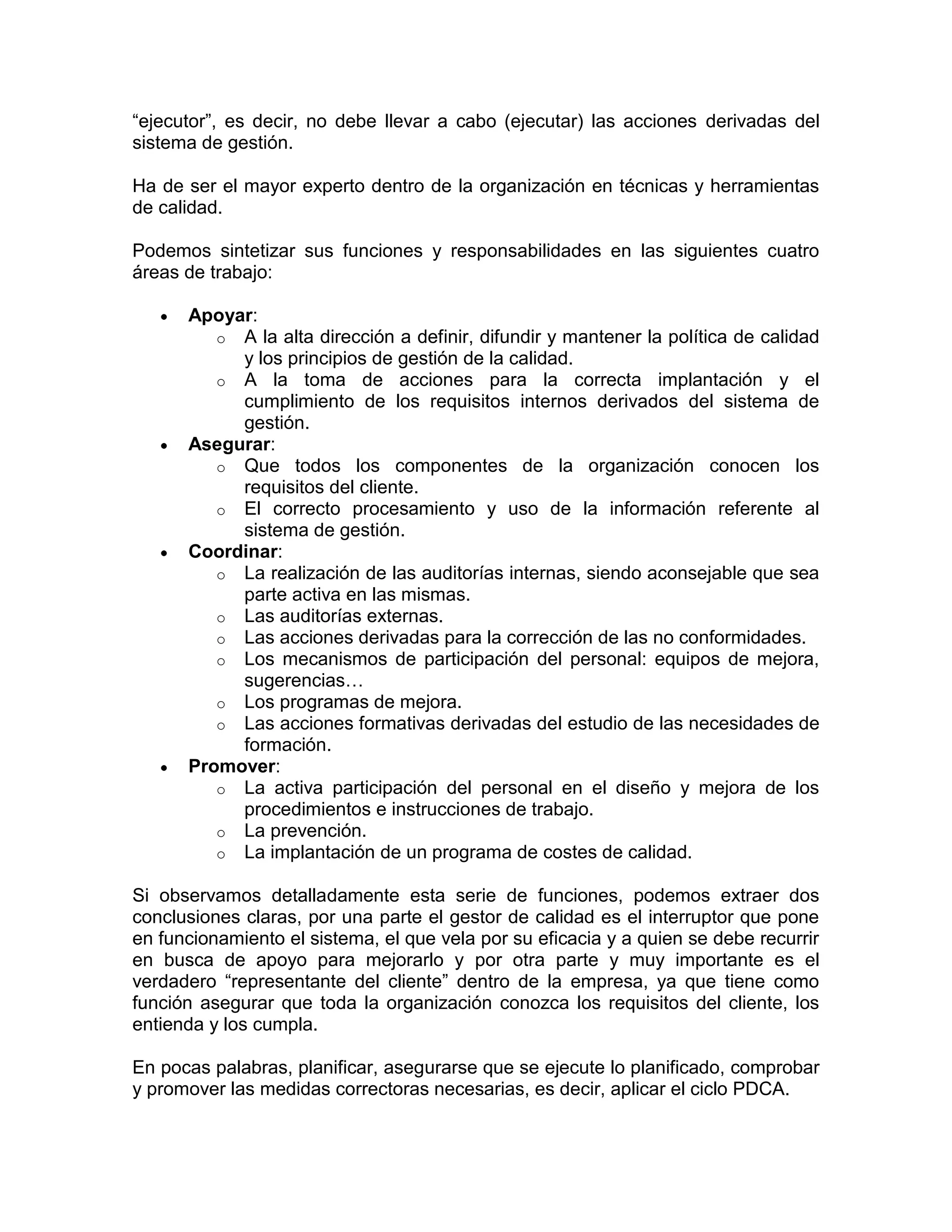 La función del responsable de calidad. Gestor de calidad | PDF