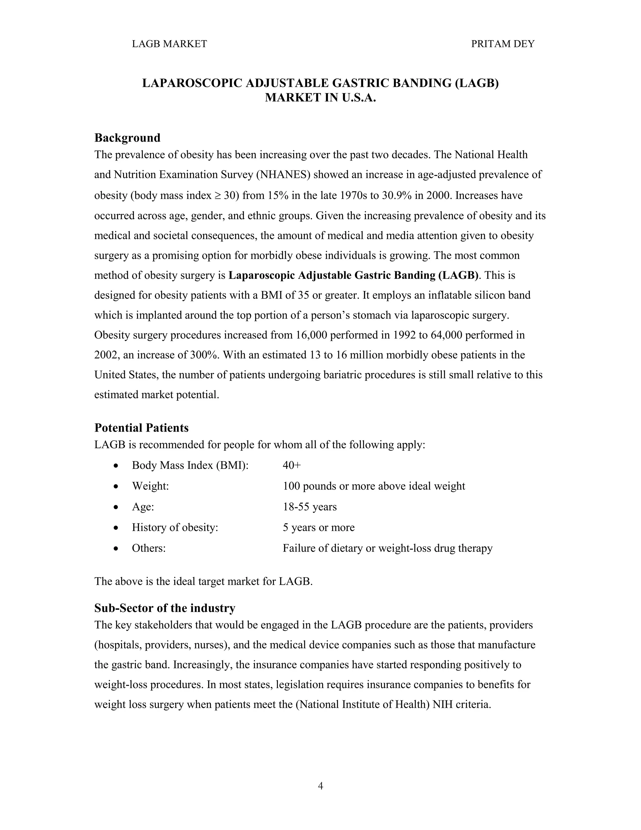 Laparoscopic Adjustable Gastric Banding (LAGB) | PDF