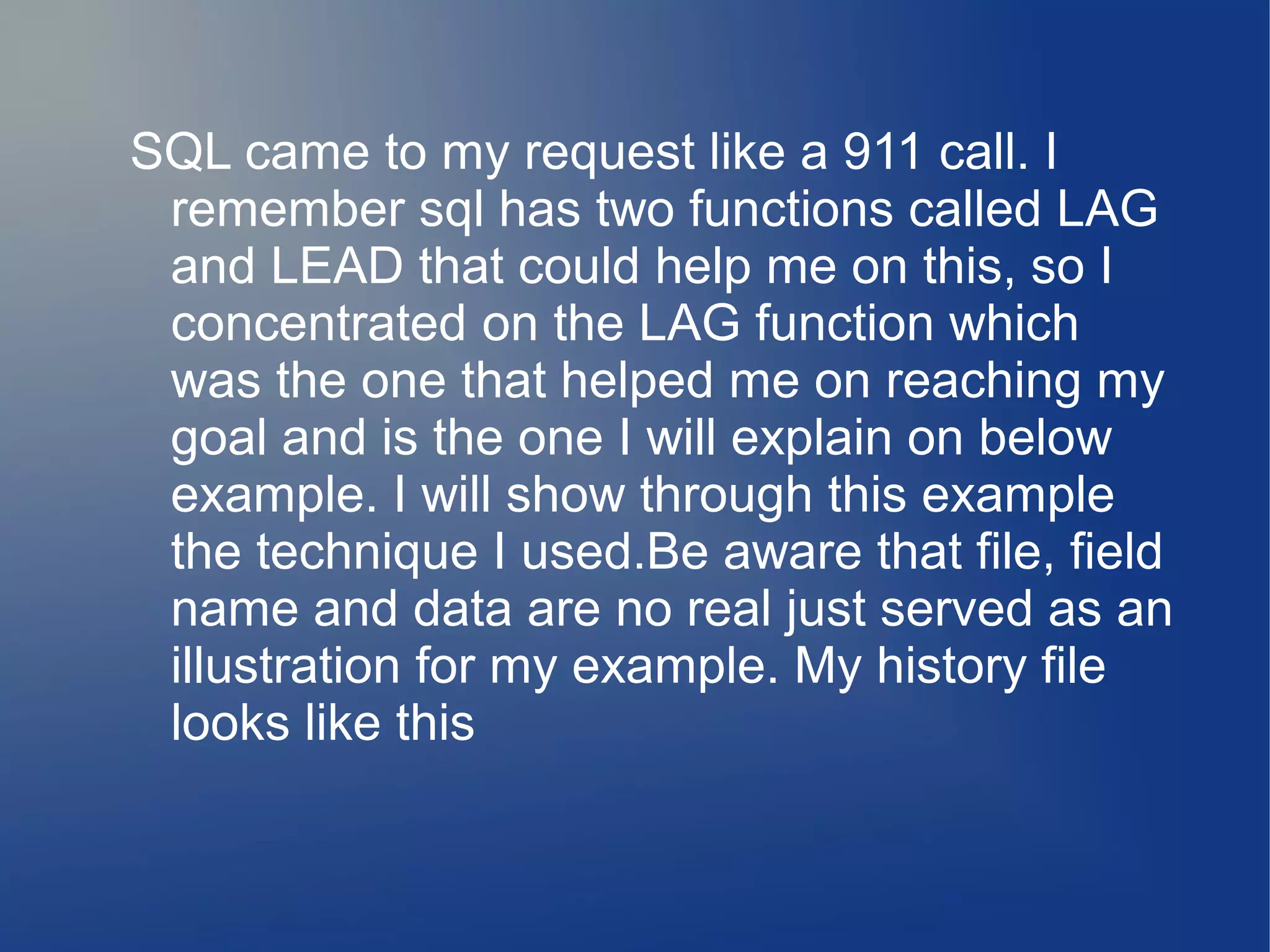 LAG SQL OLAP function. | PPT | Free Download
